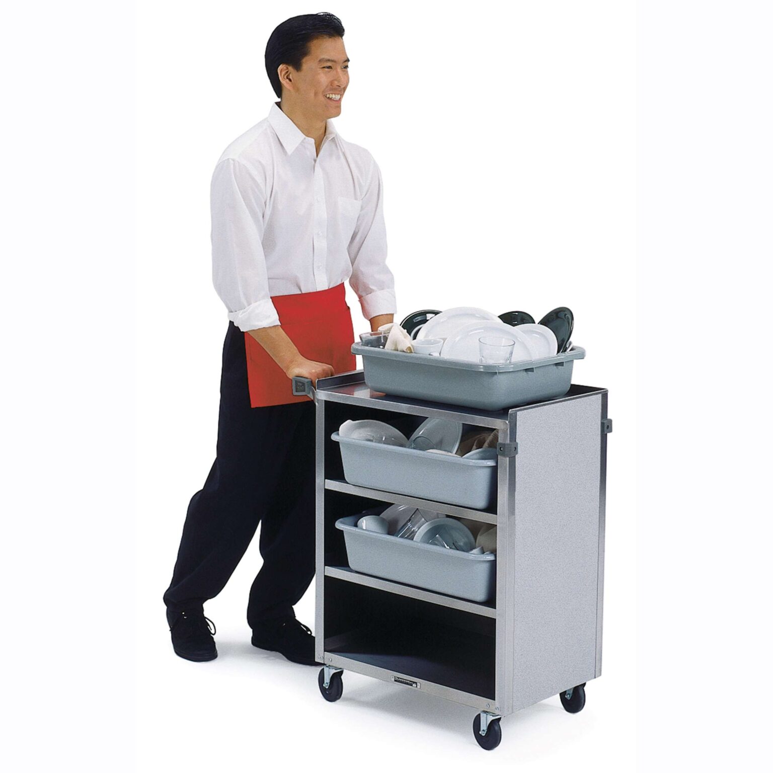 Lakeside 615 Enclosed Bussing Cart, Stainless Steel, 4 Shelf: 15-1/2" x ...