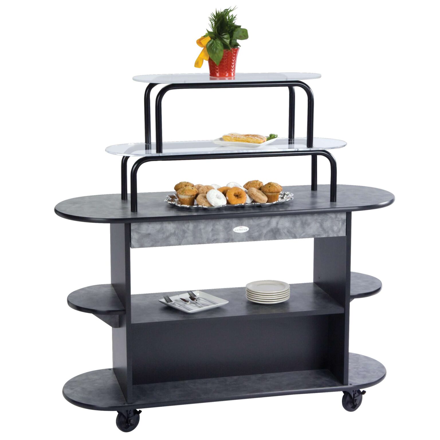 Geneva 37218 Dessert Cart with Oval Top and Shelves, (2) Oval Acrylic ...