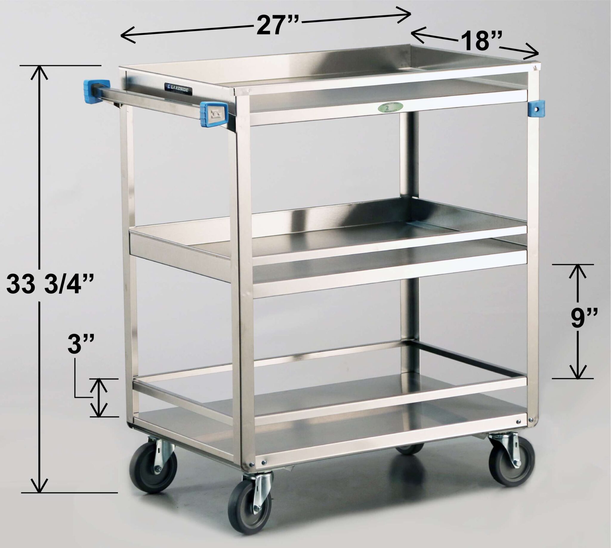 Lakeside 526 Guard Rail Utility Cart, 3 Shelf: 18" x 27", 500-Lb ...