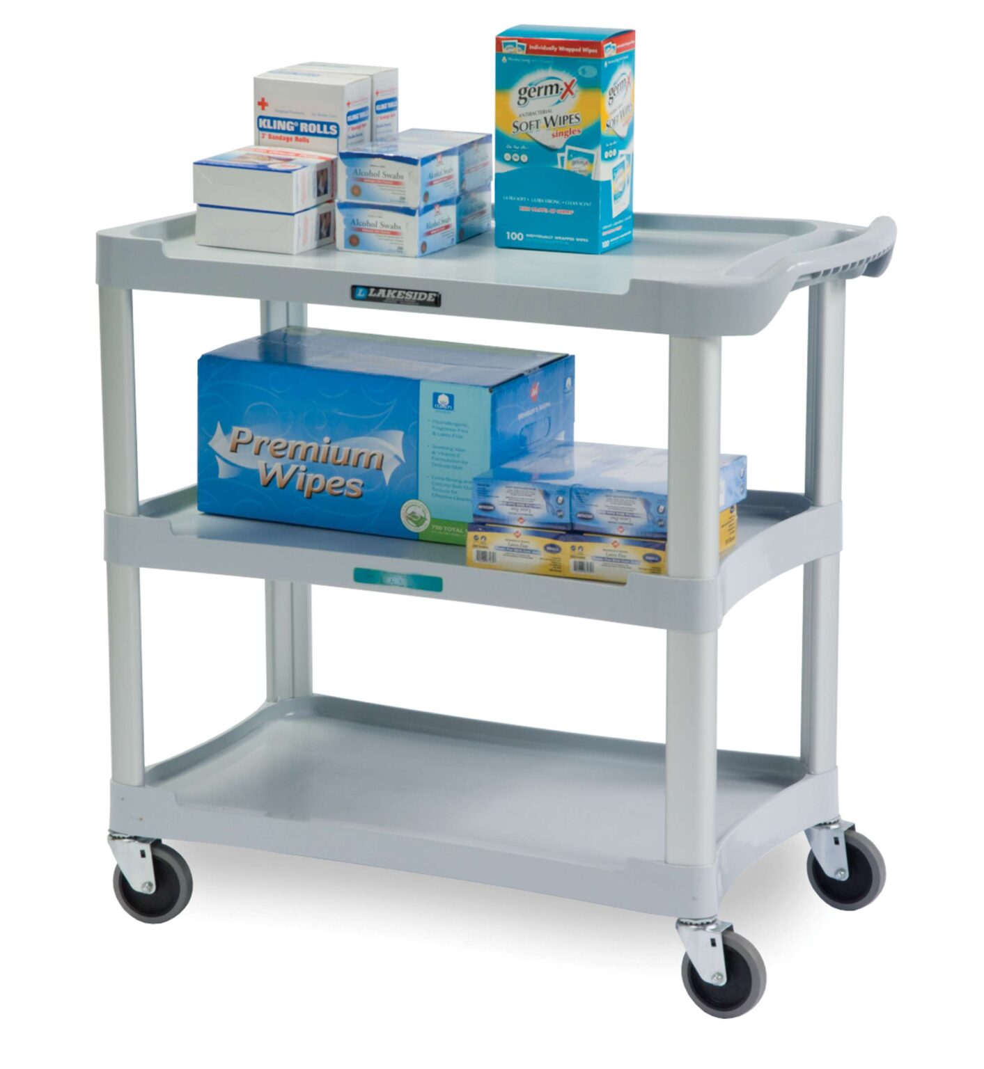 Lakeside 2501 Plastic Utility Cart, Gray, 3 Shelf: 16" x 28-1/2", 300 ...