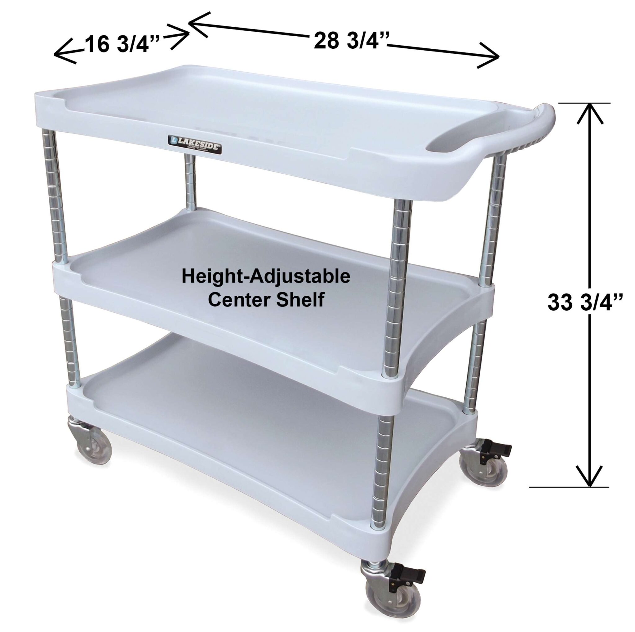 Lakeside 2509 Plastic Utility Cart with Adjustable Middle Shelf, White ...