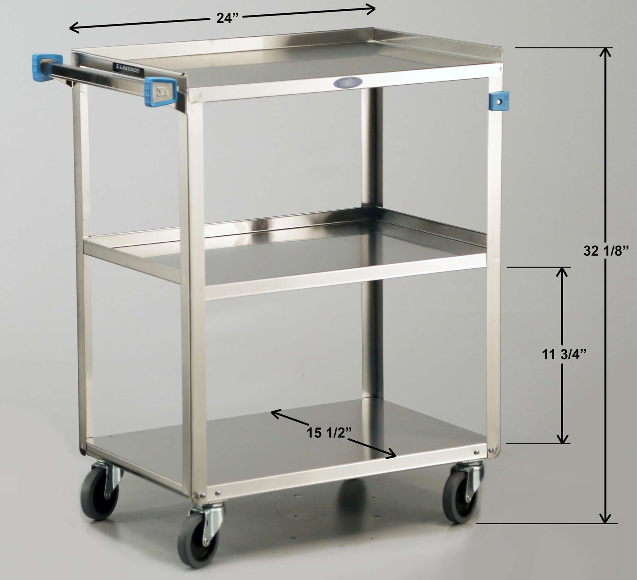 Lakeside 311 Stainless Steel Utility Cart, 3 Shelf: 15-1/2" x 24", 300 ...