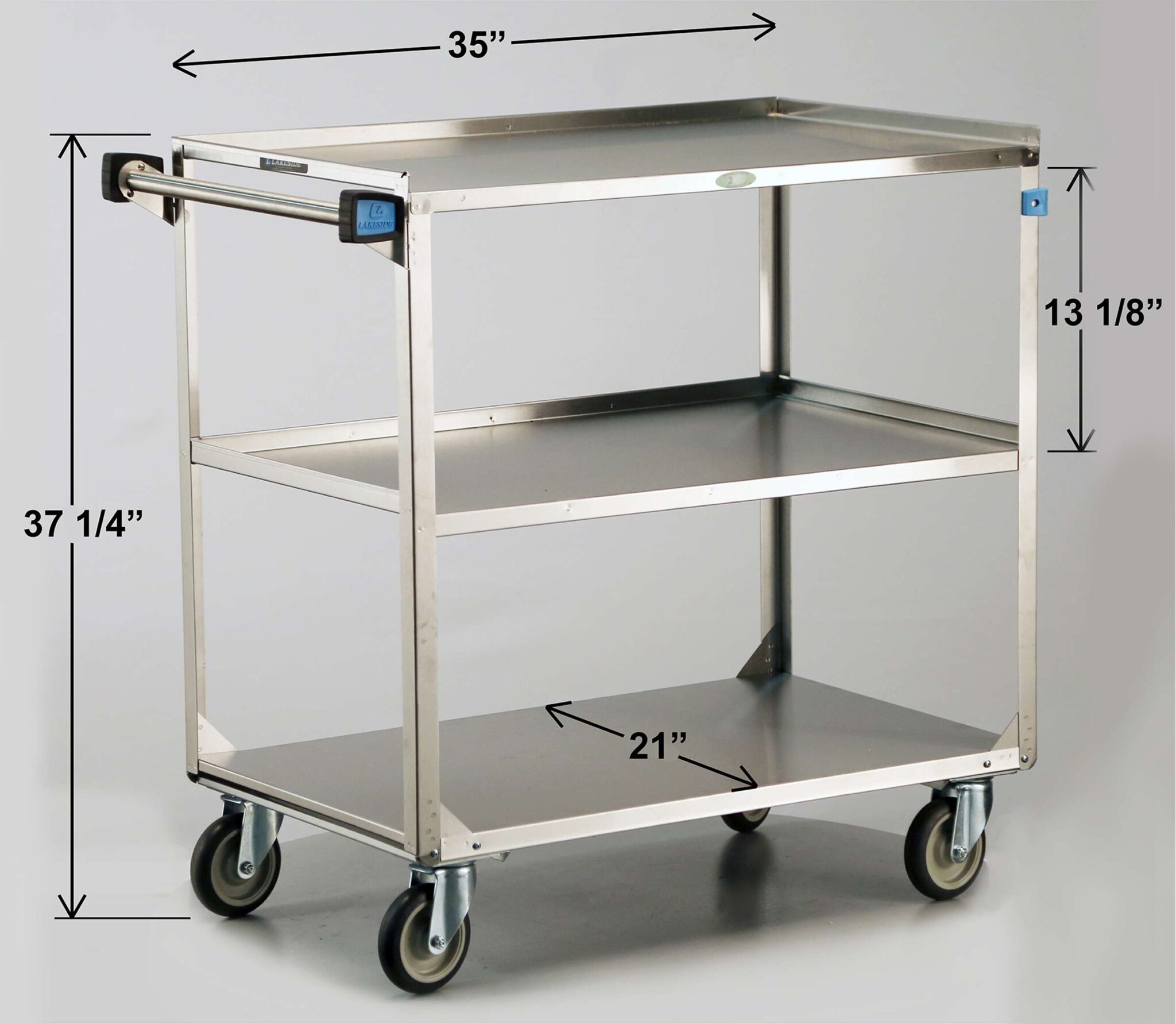 Lakeside 444 Stainless Steel Utility Cart, 3 Shelf: 21" x 35", 500-Lb ...