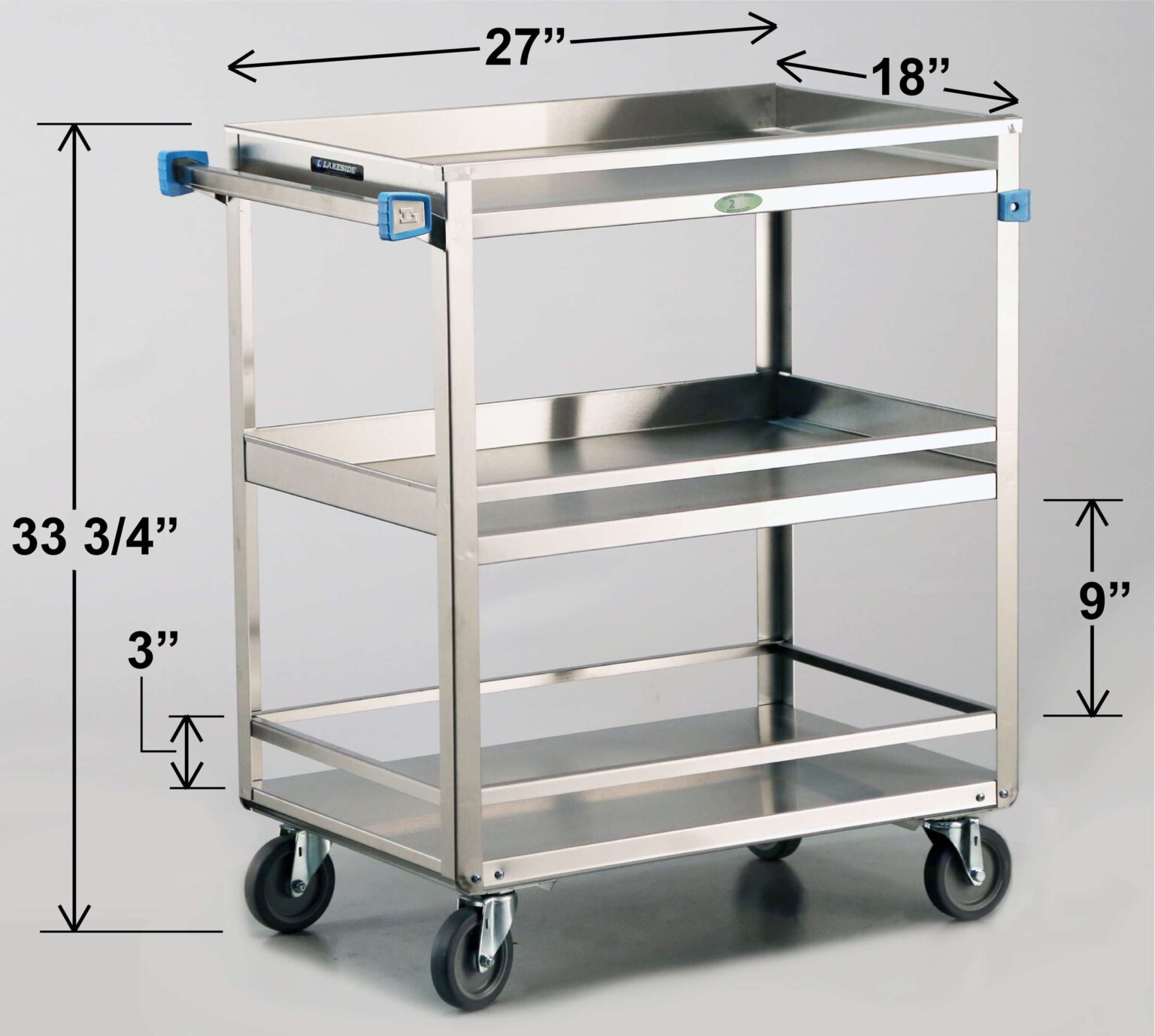 Lakeside 526 Guard Rail Utility Cart, 3 Shelf: 18" x 27", 500-Lb ...