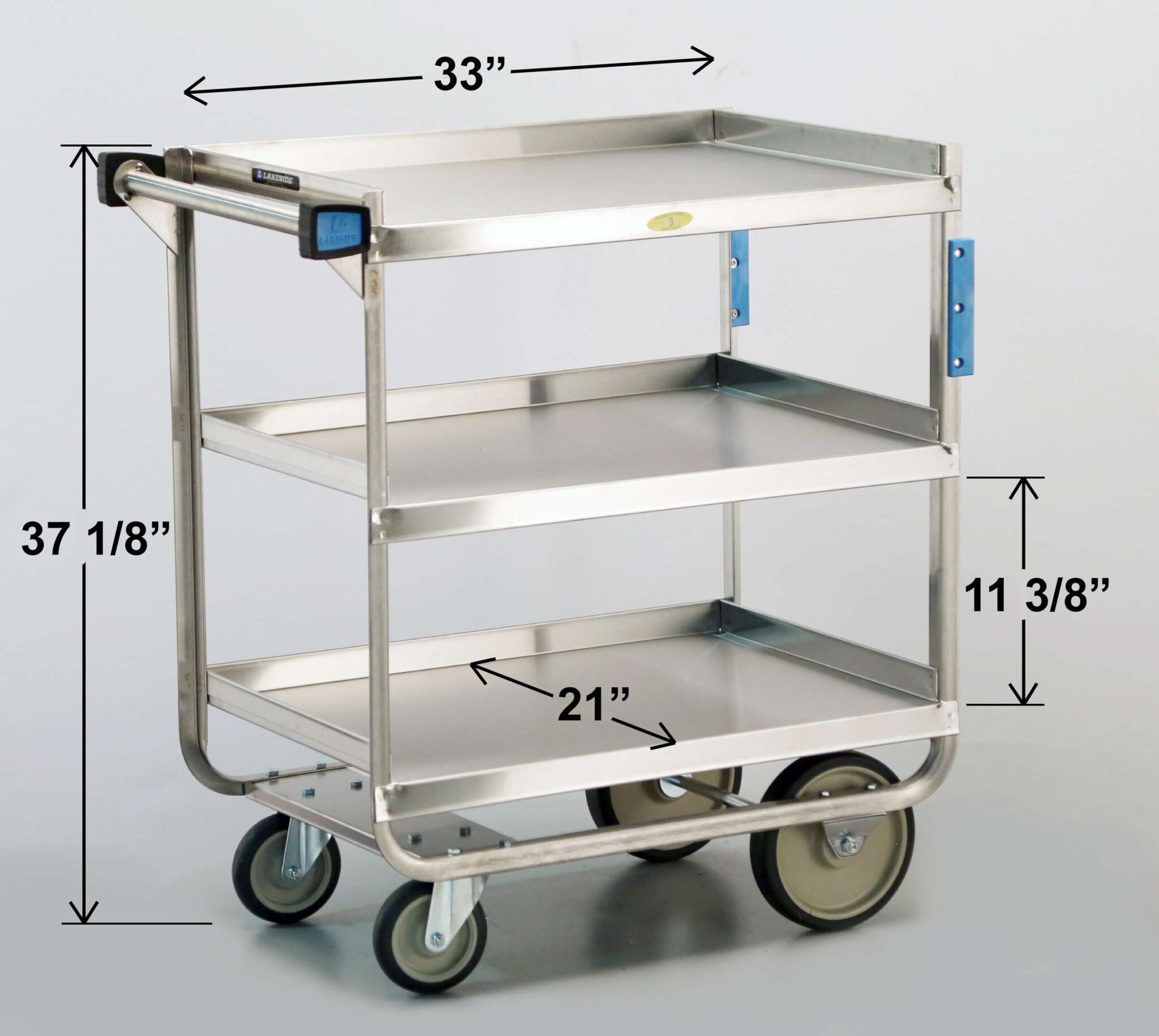 Lakeside 522 Stainless Steel Utility Cart, NSF, 3 Shelf: 18" x 27 ...